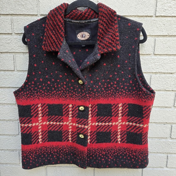 Jackets & Coats | Vintage County Clothing Co Wool Plaid Vest L Red ...
